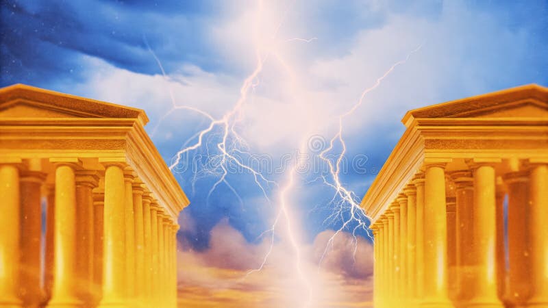 Majestic Lightning Strikes between Golden Columns of a Temple ...