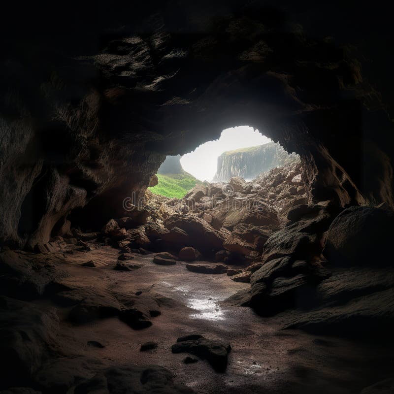 Lightning Inside Dark Cave Stone. Inside the Cave Stock Illustration ...