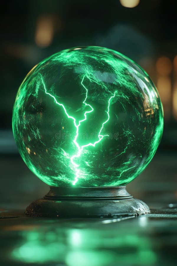 Lightning Inside Green Glass Ball Stock Image - Image of technology ...