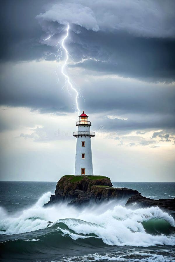 Lightning Lighthouse Created with Generative AI Stock Illustration ...
