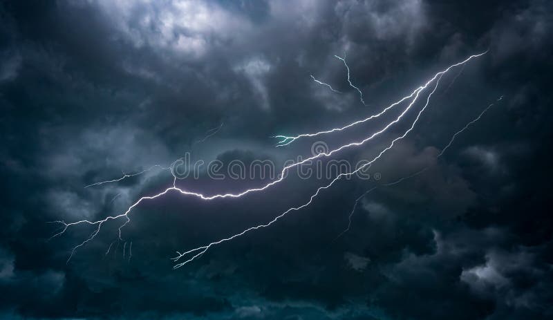 Lightning the Line of Lightning Was Coming Down Stock Photo - Image of ...