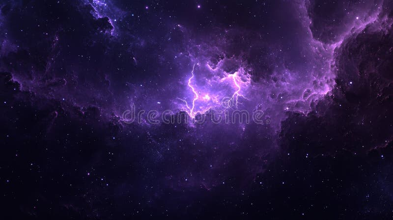 Lightning-lit Purple Storm Clouds, Casting a Dramatic Glow Over a Dark Night Sky. Stock Photo ...