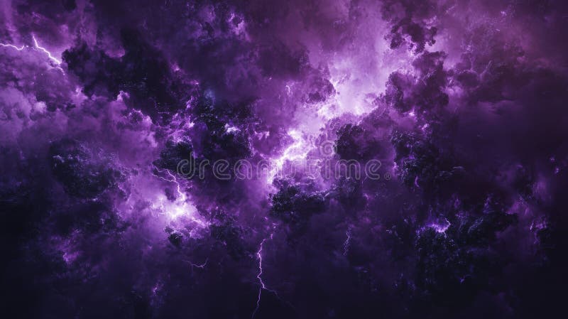 Lightning-lit Purple Storm Clouds Over a Dark Night Sky. Stock Photo ...