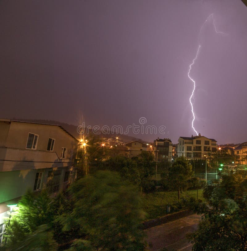 Lightning from my window stock image. Image of window - 186603431