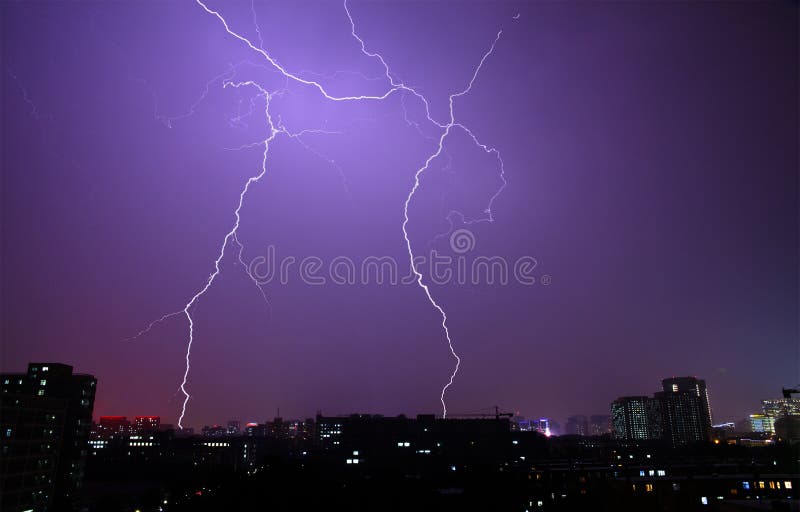 Lightning at night stock image. Image of charge, crackle - 14710105