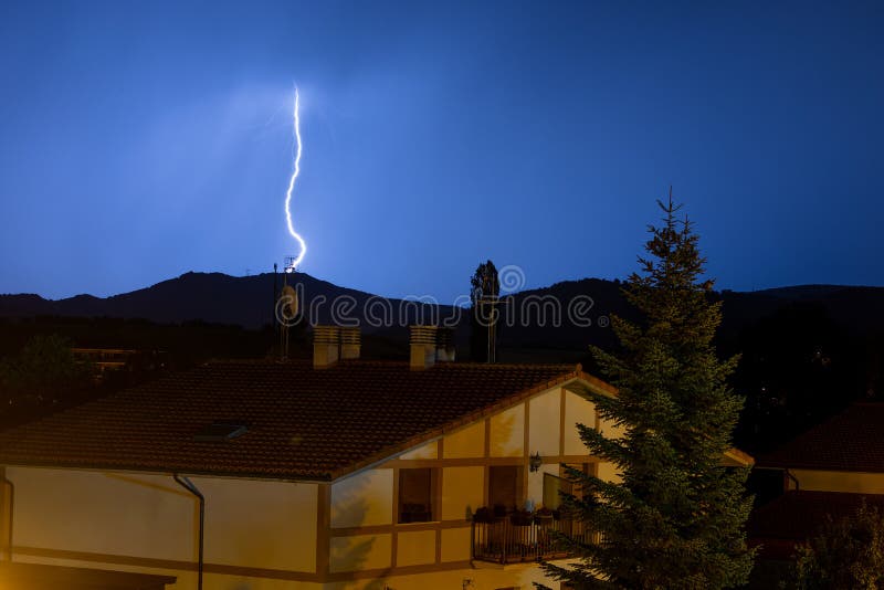 Lightning at Night at Espejo, Alava, Spain Stock Image - Image of ...