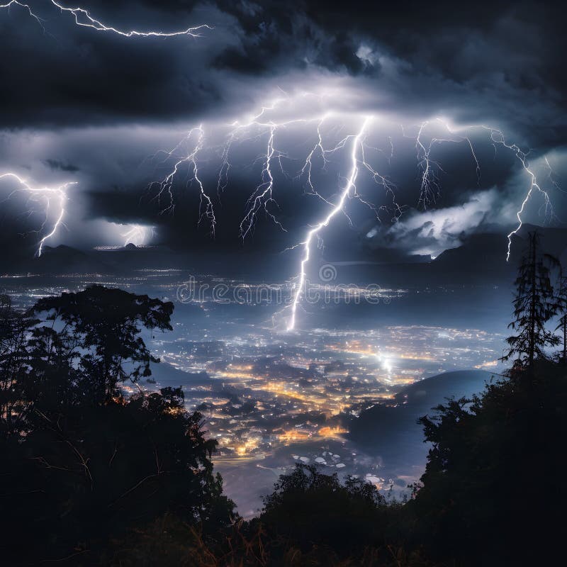 Lightning in the night stock illustration. Illustration of thunderstorm ...
