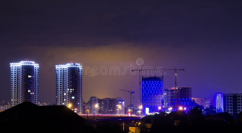 Lightning in the Night Sky Above the City Stock Photo - Image of nature ...