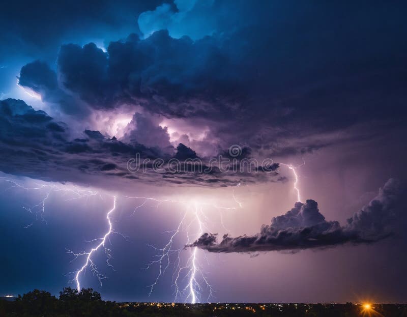 Lightning at Night in the Sky Stock Image - Image of thunder ...