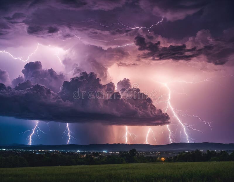 Lightning at Night in the Sky Stock Image - Image of dark, thunder ...