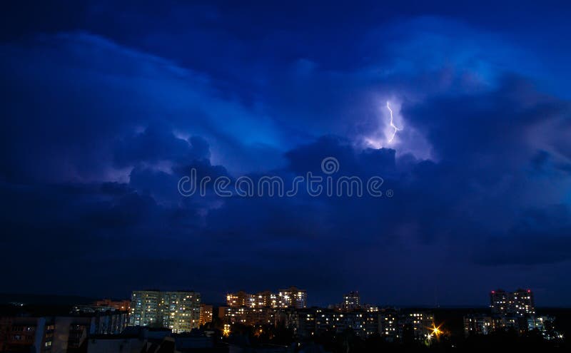 Thunderstorm and Lightning in the Night Sky Over the City Stock Image ...