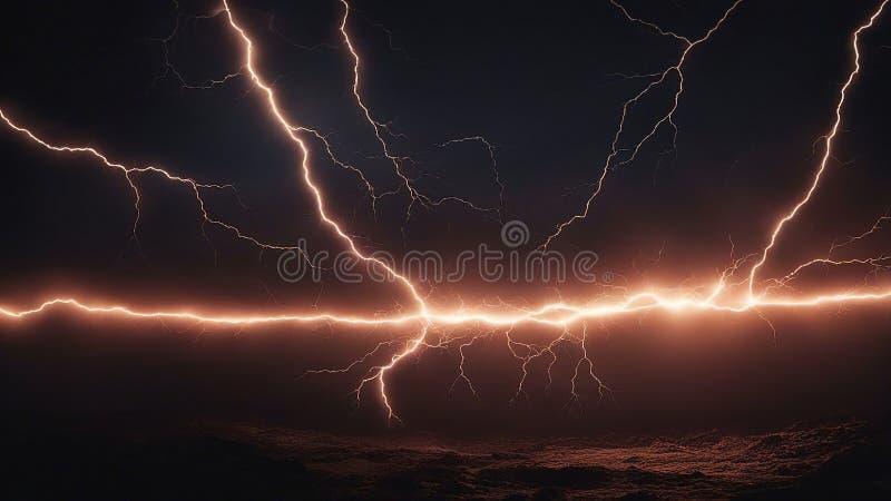 Lightning in the Night Sky Powerful Electrical Round Discharge Hitting ...