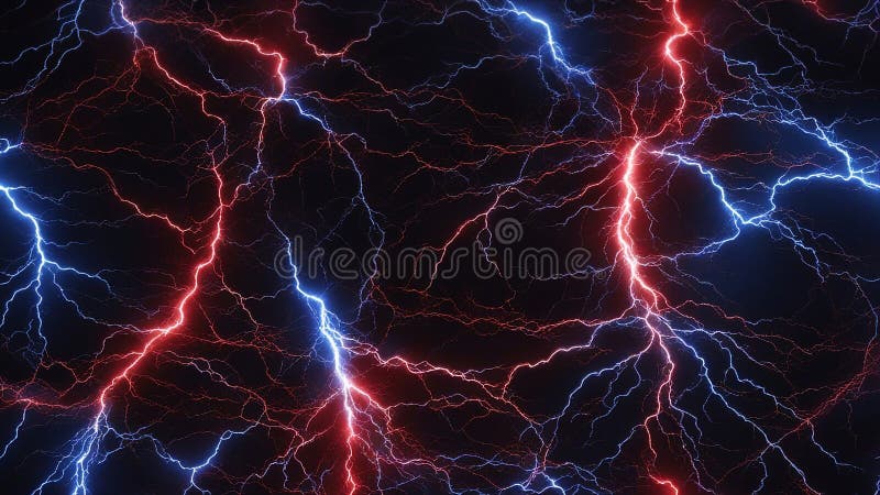 Lightning in the Night Sky a Red and Blue Clash of Lightnings on a Dark ...