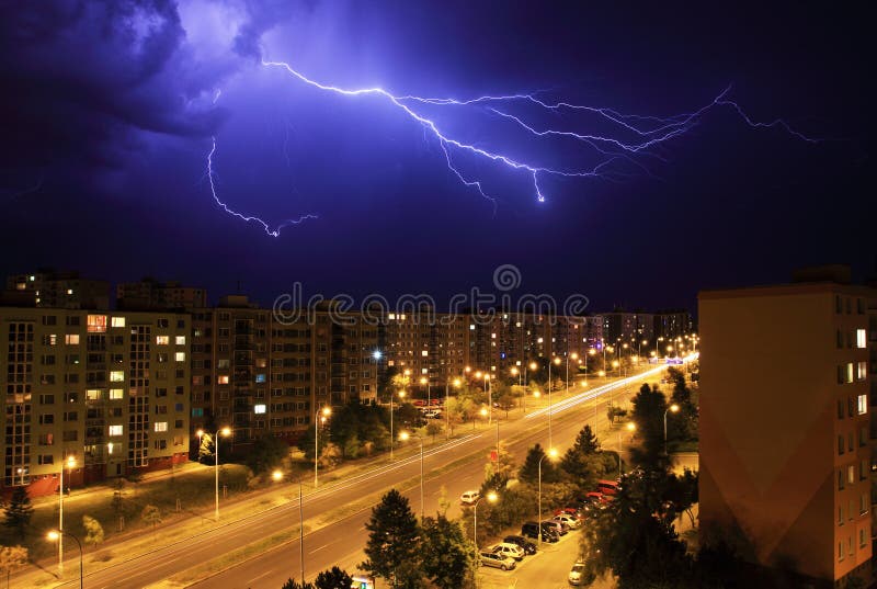 Lightning, night storm stock image. Image of city, danger - 10997623