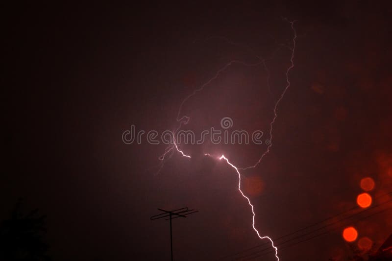Lightning, Night Thunderstorm Stock Photo - Image of dark, energy ...