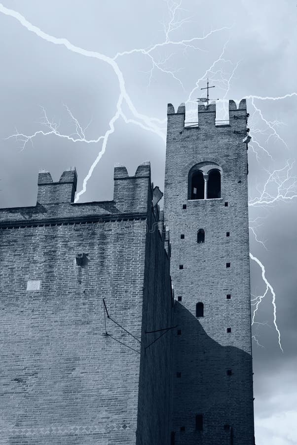 Lightning over the castle stock photo. Image of summer - 22214048