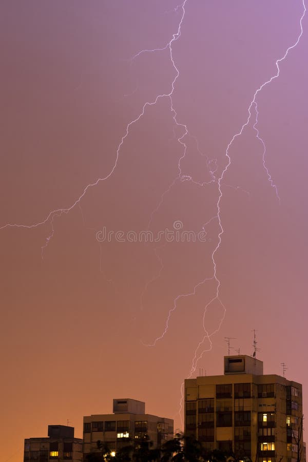 Lightning over the city stock image. Image of high, electrons - 22494951