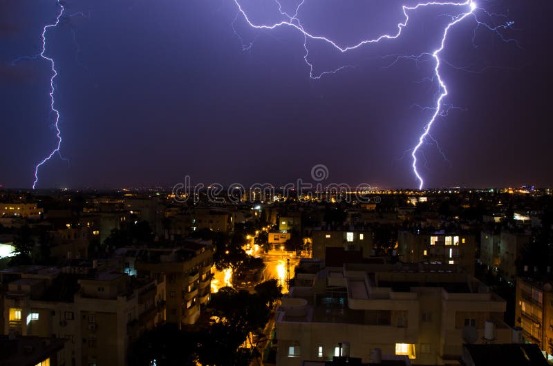 Lightning over the city stock photo. Image of nature - 44222610
