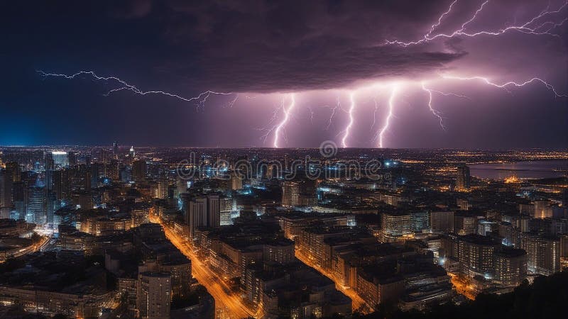 Lightning Over City Cosmic Dance of Forces, Where the Lightning and the ...