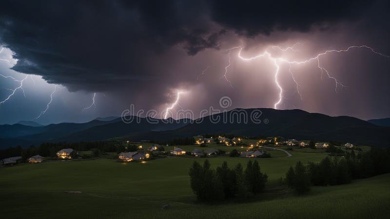 Lightning Over the City a Dramatic Scene of a Lightning Thunderstorm ...