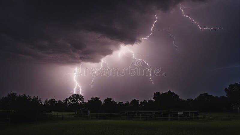 Lightning Over the City a Dramatic Scene of a Lightning and ...