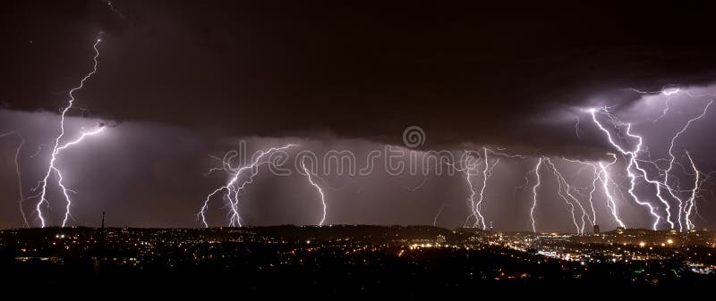 Lightning over city stock image. Image of cloud, horizontal - 65022851