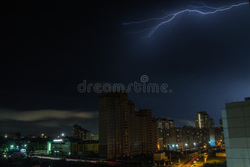 Lightning Over the City at Night Stock Photo - Image of bright ...