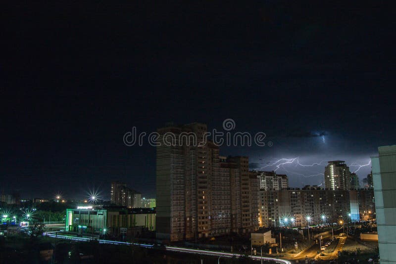 Lightning Over the City at Night Stock Image - Image of bolt, apartment ...