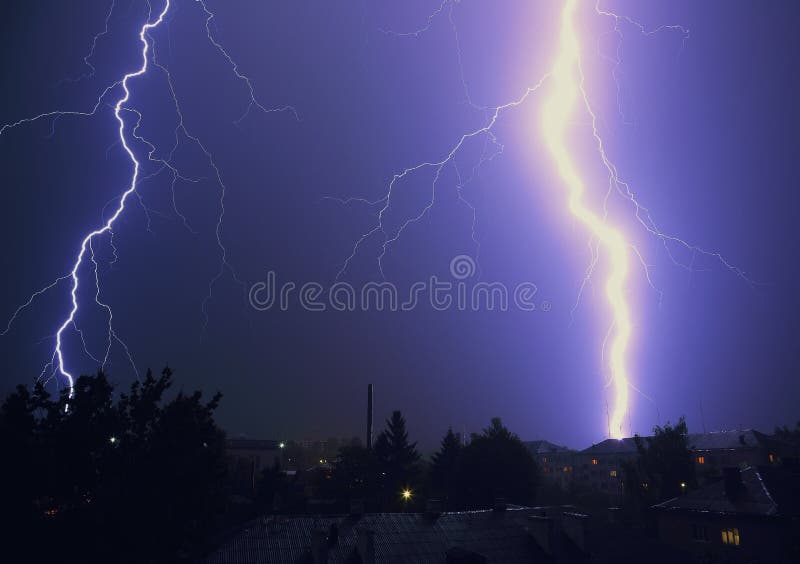 Lightning over the city stock image. Image of moody - 130656279