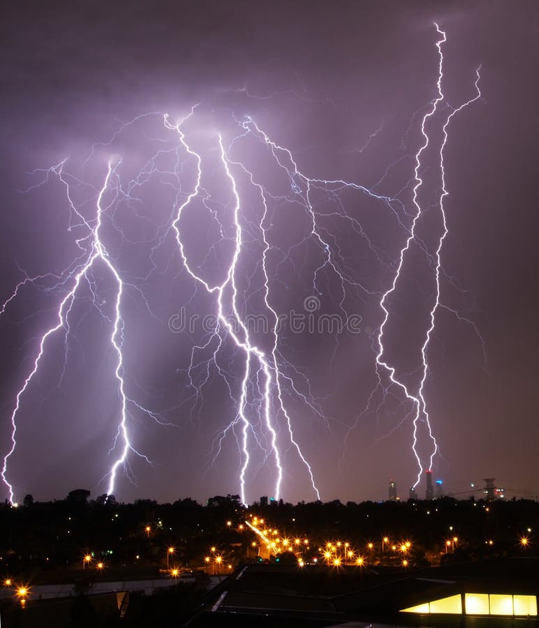 Lightning Over City Skyline Stock Image - Image of bright, energy: 48800149