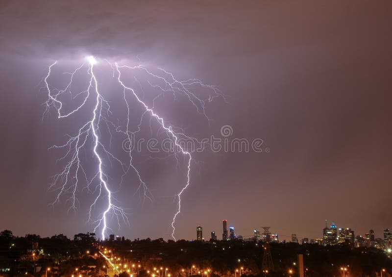 Lightning Over City Skyline Stock Photo - Image of dark, climate: 66221914