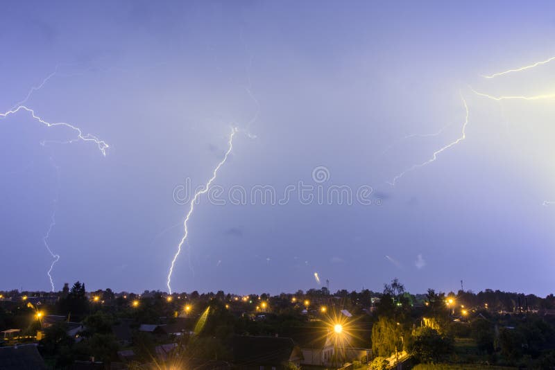 This Lightning Over the City Stock Photo - Image of cloud, blue: 74761790