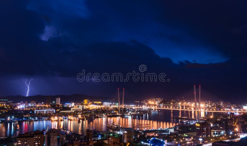 Lightning over city. stock image. Image of dark, electricity - 60252135