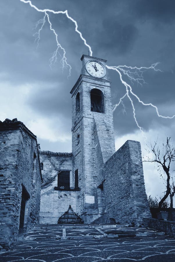 Lightning over the clock stock photo. Image of electricity - 22012298