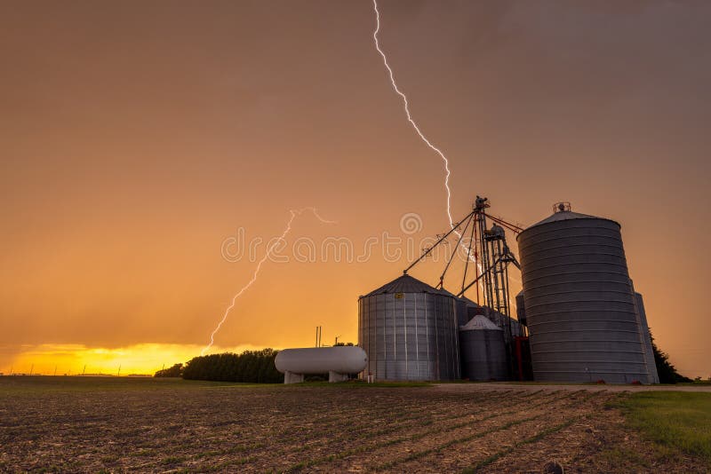Lightning Over Feed Processing Plant Stock Image - Image of food ...