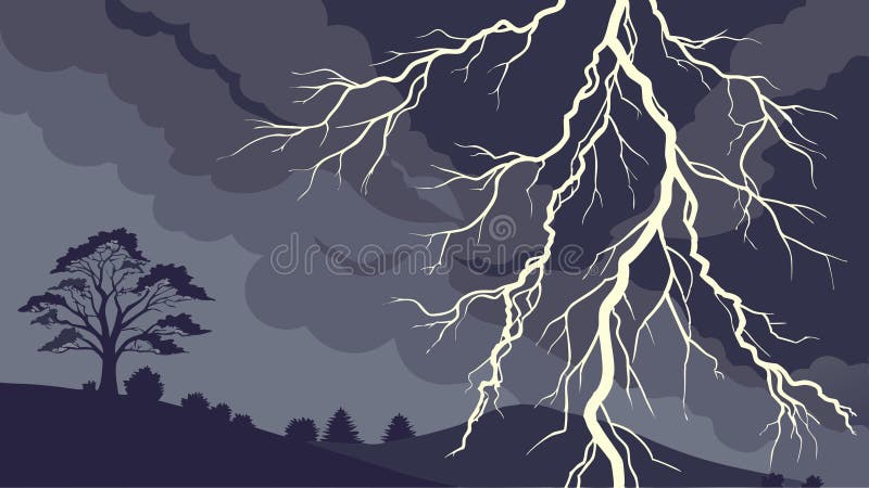 Lightning Over Forest, Dramatic Storm Scene, Vector Design Generative ...