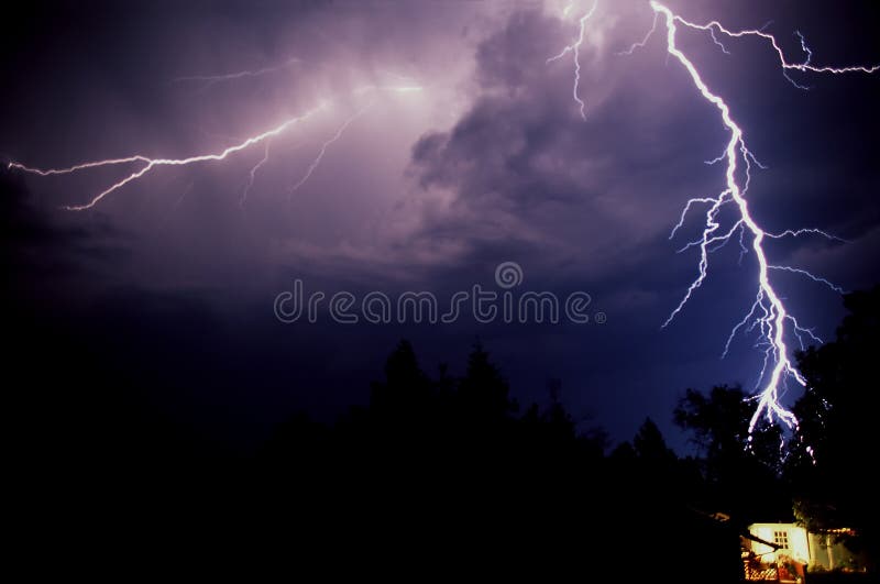 Lightning over house stock photo. Image of house, scary - 1107738