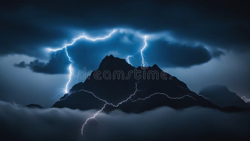 Lightning Over the Mountains a Black Canvas with a Blue Rhombus and a ...