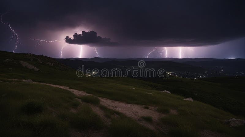 Lightning Over the Mountains a Dramatic Scene of a Night Lightning ...