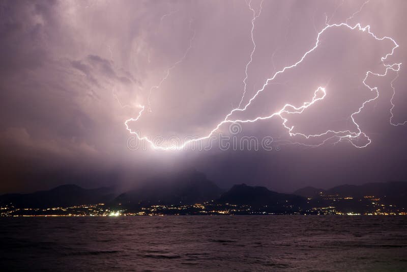 Lightning Over the Mountains and Lake Stock Image - Image of convection ...