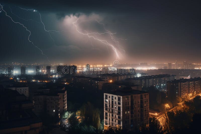 Lightning Over the Night City. AI Generated Stock Illustration ...