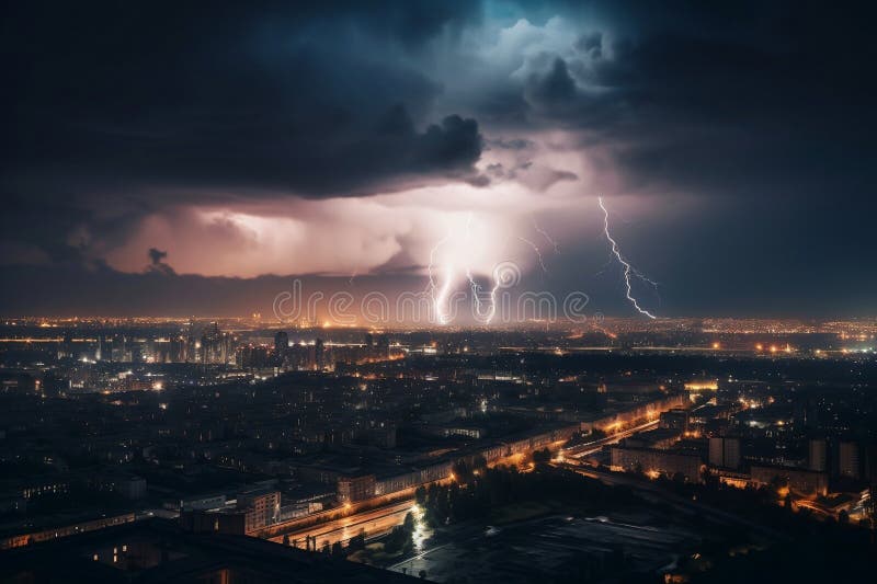 Lightning Over the Night City. AI Generated Stock Illustration ...