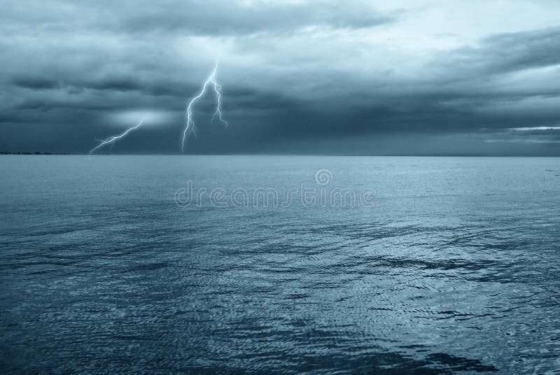 Lightning Over The Ocean stock image. Image of cracks - 14180643