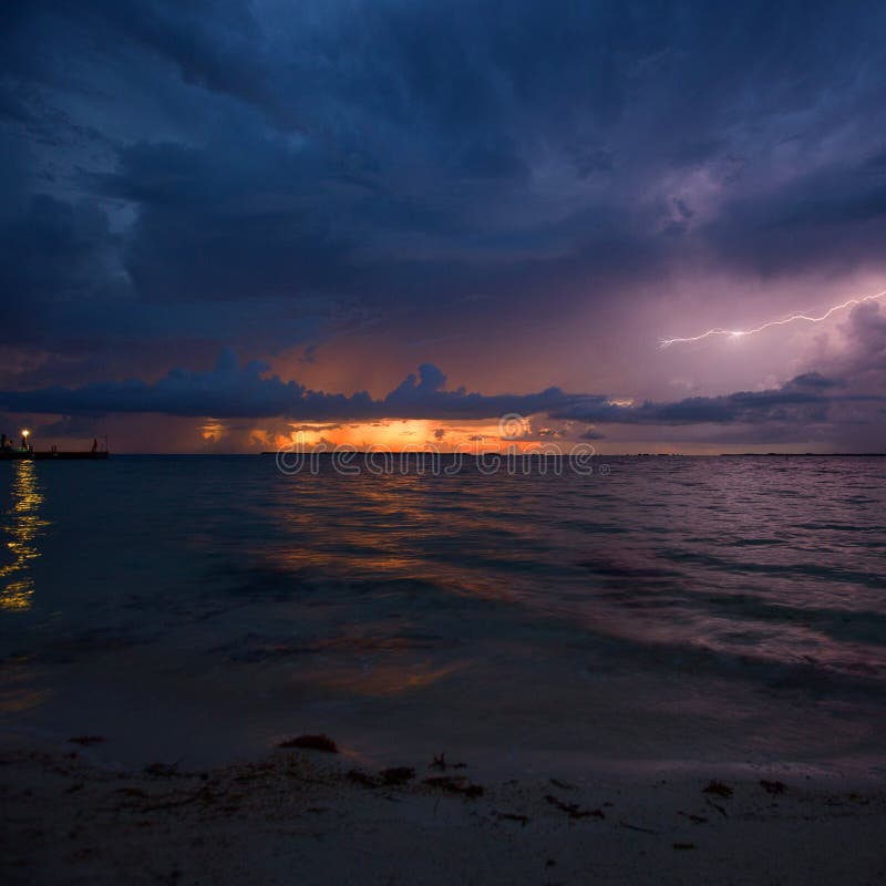 Lightning over the ocean stock image. Image of lightning - 79589789