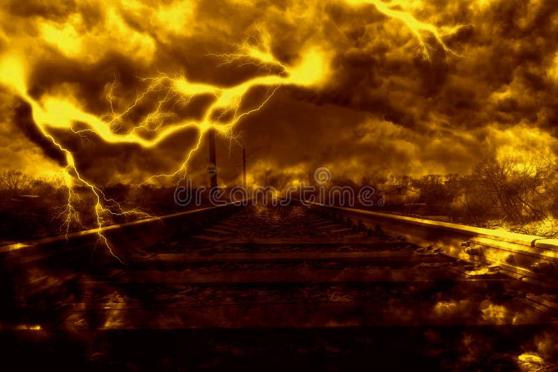 Lightning over Railroad stock illustration. Illustration of range ...