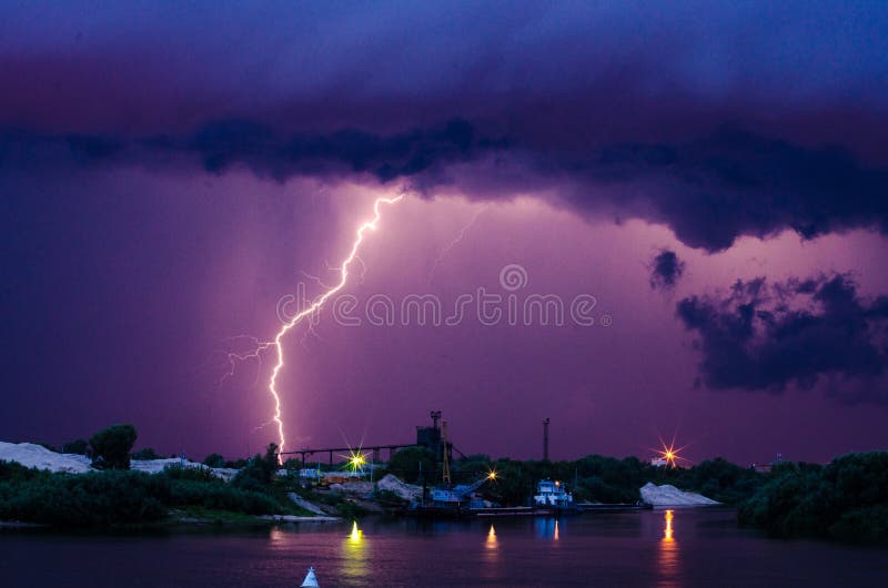 Lightning over the river stock photo. Image of buoy, cloud - 39336630