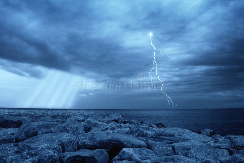 Lightning over the sea stock photo. Image of open, wind - 15531174
