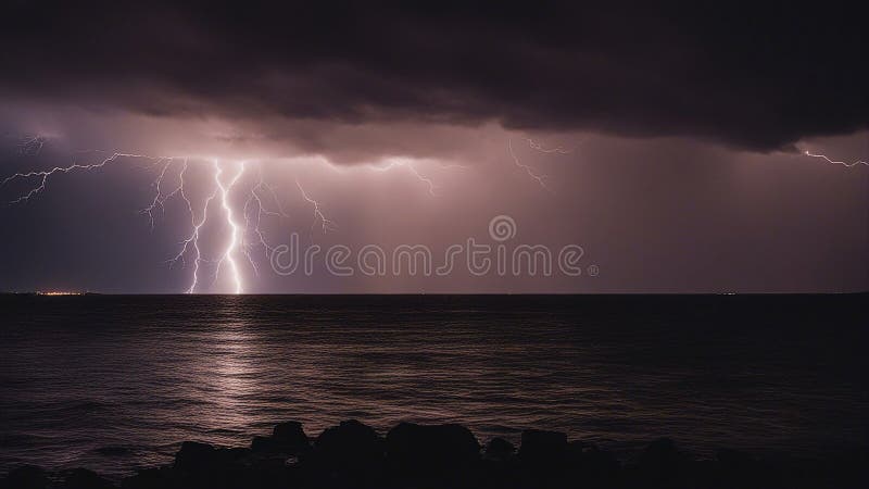 Lightning Over the Sea a Dramatic Scene of a Lightning and Thunderstorm ...