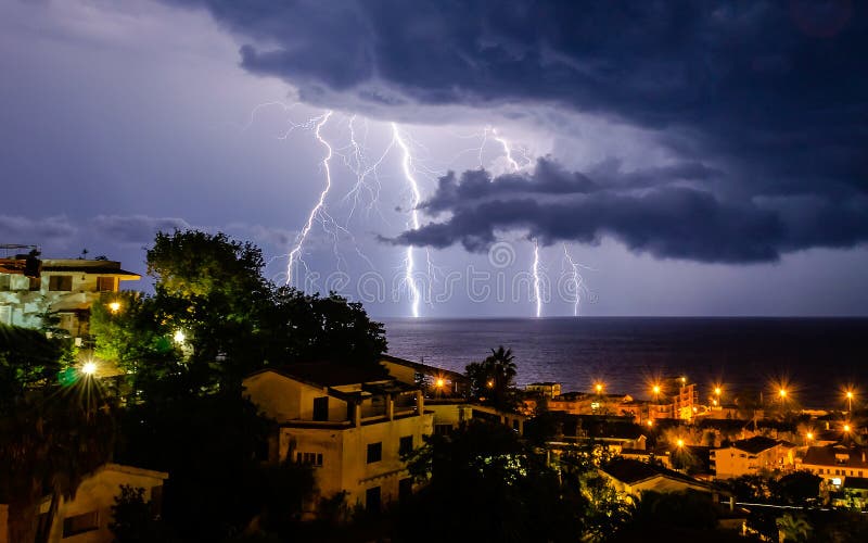 Lightning over the sea stock image. Image of blue, panorama - 117598549