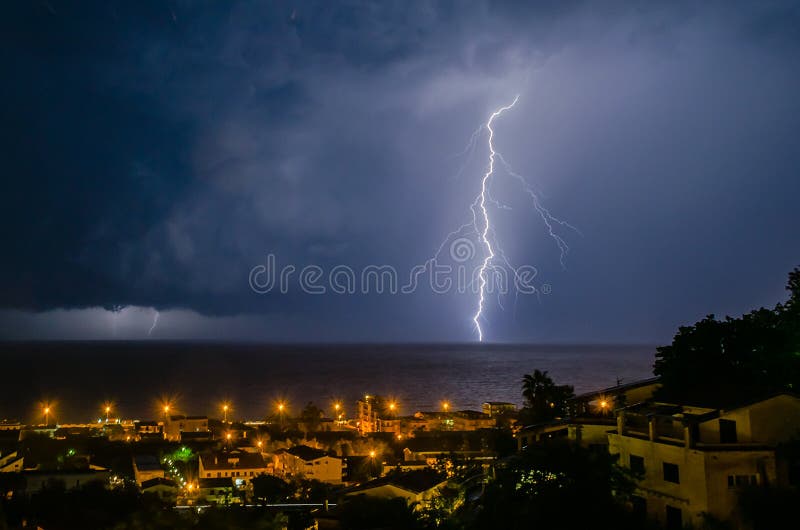 Lightning over the sea stock image. Image of danger, nature - 35112073